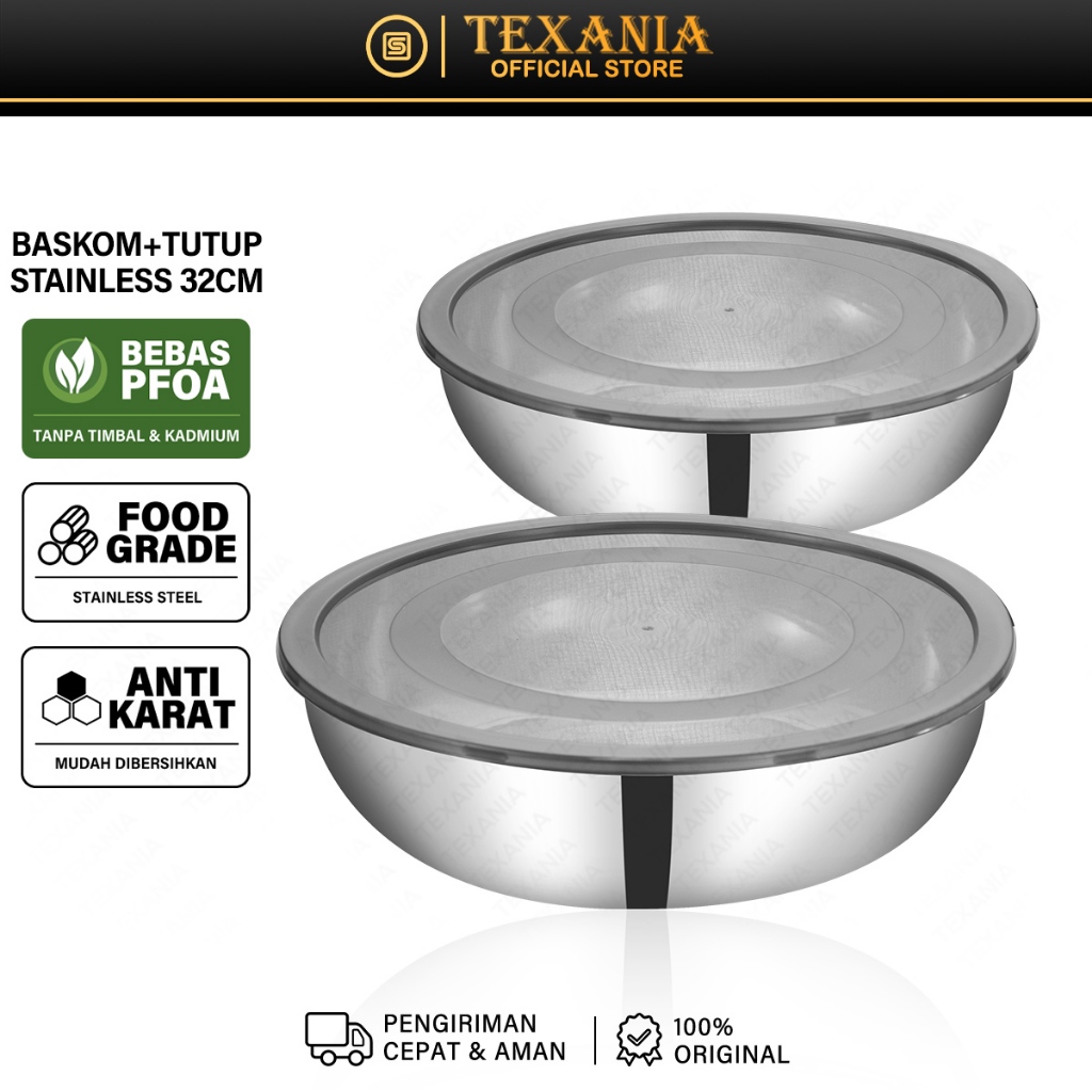Jual TEXANIA Baskom Stainless Steel 32cm + Tutup-Food Container-Tempat ...