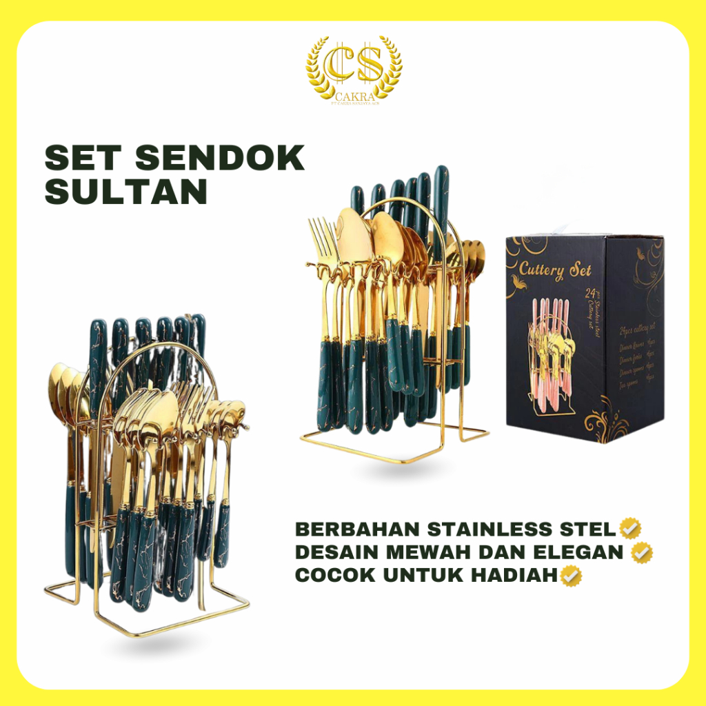 Jual CS Set Sendok Sultan Makan Set Isi 24 Set Gold Marble Sendok Makan ...