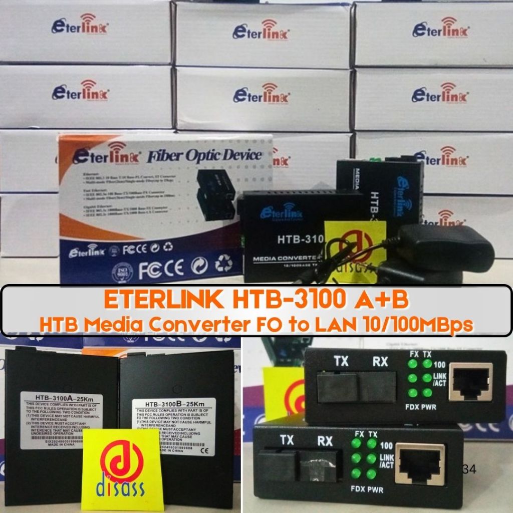 Jual HTB-3100 A+B Fiber Optic Optical Media Converter Eterlink ...