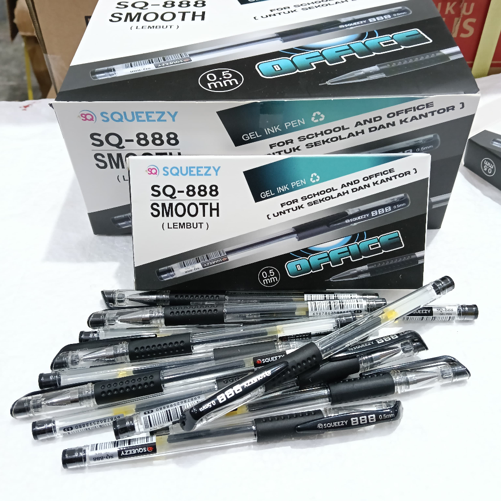 Jual SQUEEZY SQ888 PENA GEL PEN CAIR 0,5 MM HITAM MATA KECIL | Shopee ...