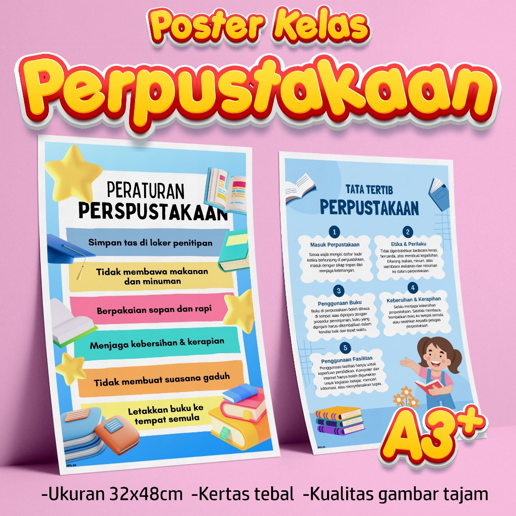 Jual Poster Peraturan di Perpustakaan - Poster kelas perpustakaan ...