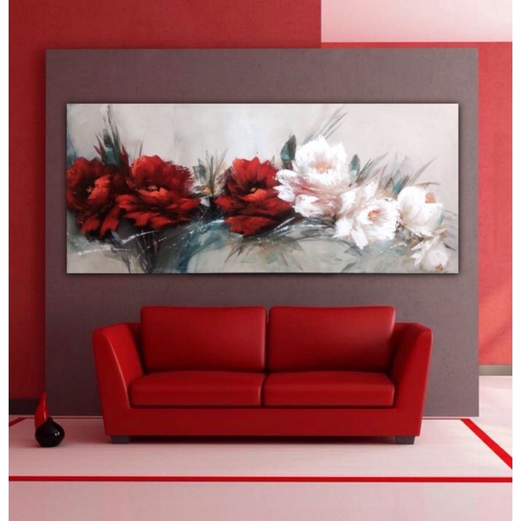 Jual lukisan dinding minimalis modern bunga merah putih | Shopee Indonesia
