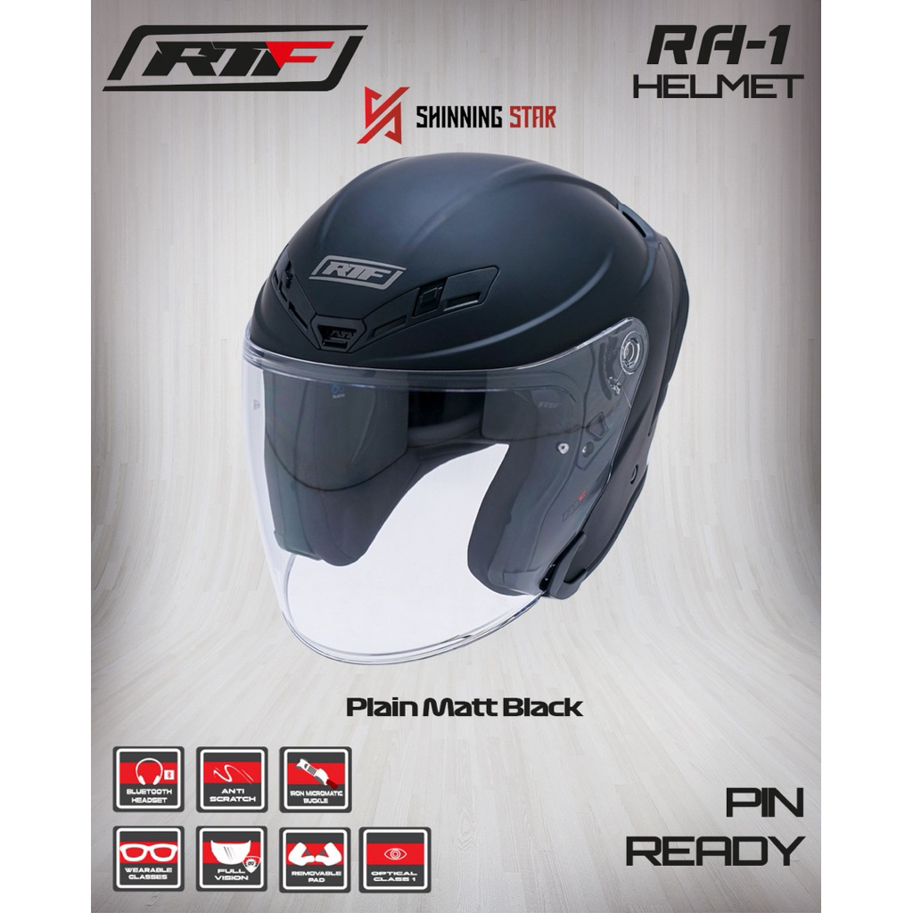 Jual RTF RA-1 Plain Matt Black Helmet | Helm RTF RA1 Plain Black Doff ...