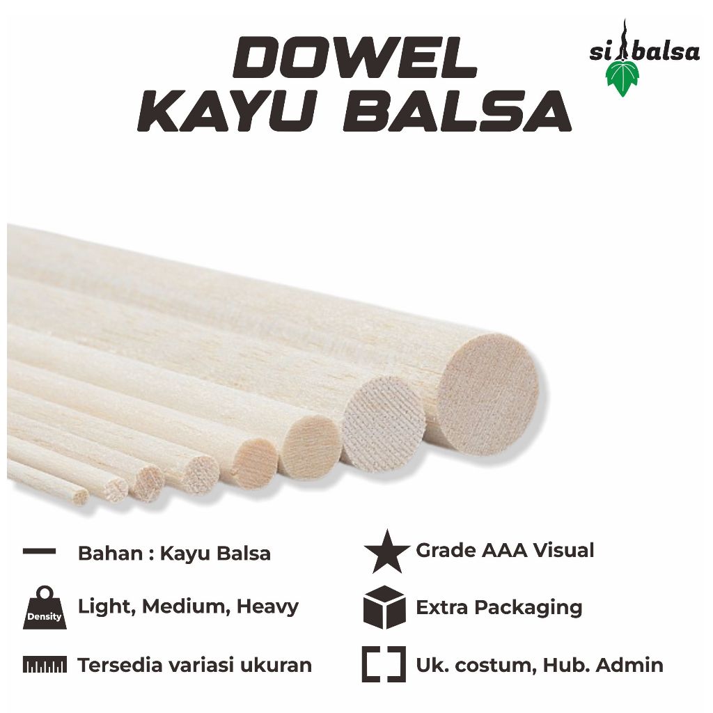 Jual SIBALSA - Balsa Dowel / Diameter 5,6,8,10mm / Panjang 500mm ...