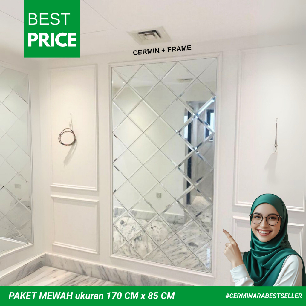 Jual Satu Set Kaca Cermin + List Frame PVC Ukuran 170cm X 85cm / Cermin ...