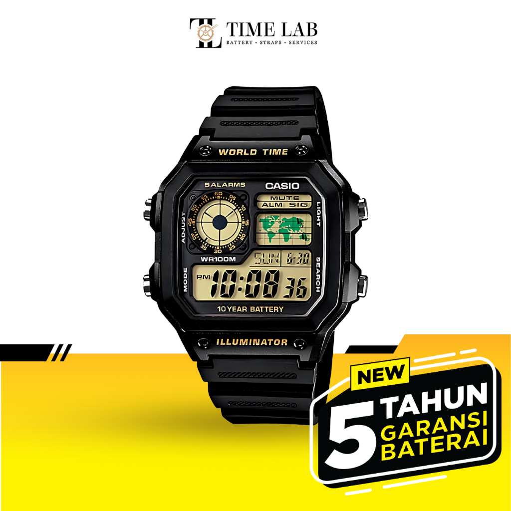Jual JAM TANGAN PRIA CASIO ILLUMINATOR AE-1200WH-1B /AE 1200WH 1B DIGITAL RUBBER ORIGINAL ...