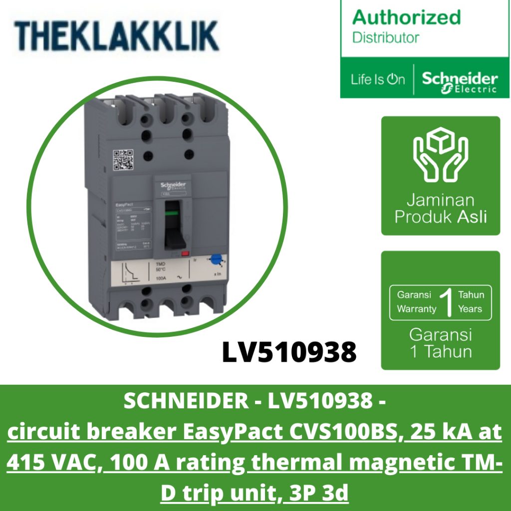 Jual SCHNEIDER - LV510938 - circuit breaker EasyPact CVS100BS, 25 kA at ...