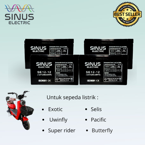 Jual AKI ACCU SEPEDA LISTRIK 12V 12AH 4 PCS MOTORCYCLE FIT VRLA SINUS ...