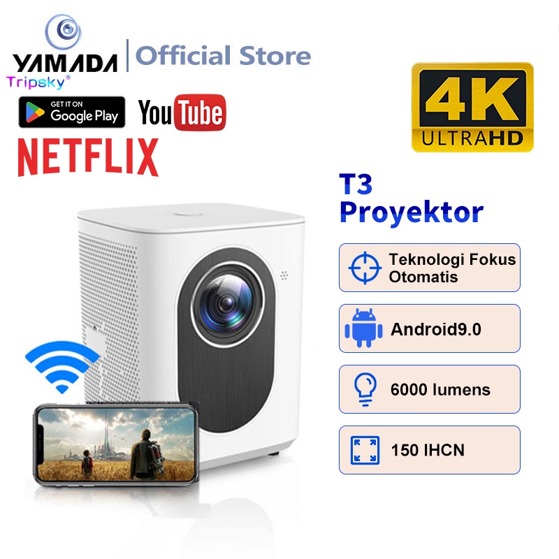 Jual Proyektor Android T3 4K HD Mirror Android WiFi Bluetooth Smart Proyektor 6000 Lumens ...