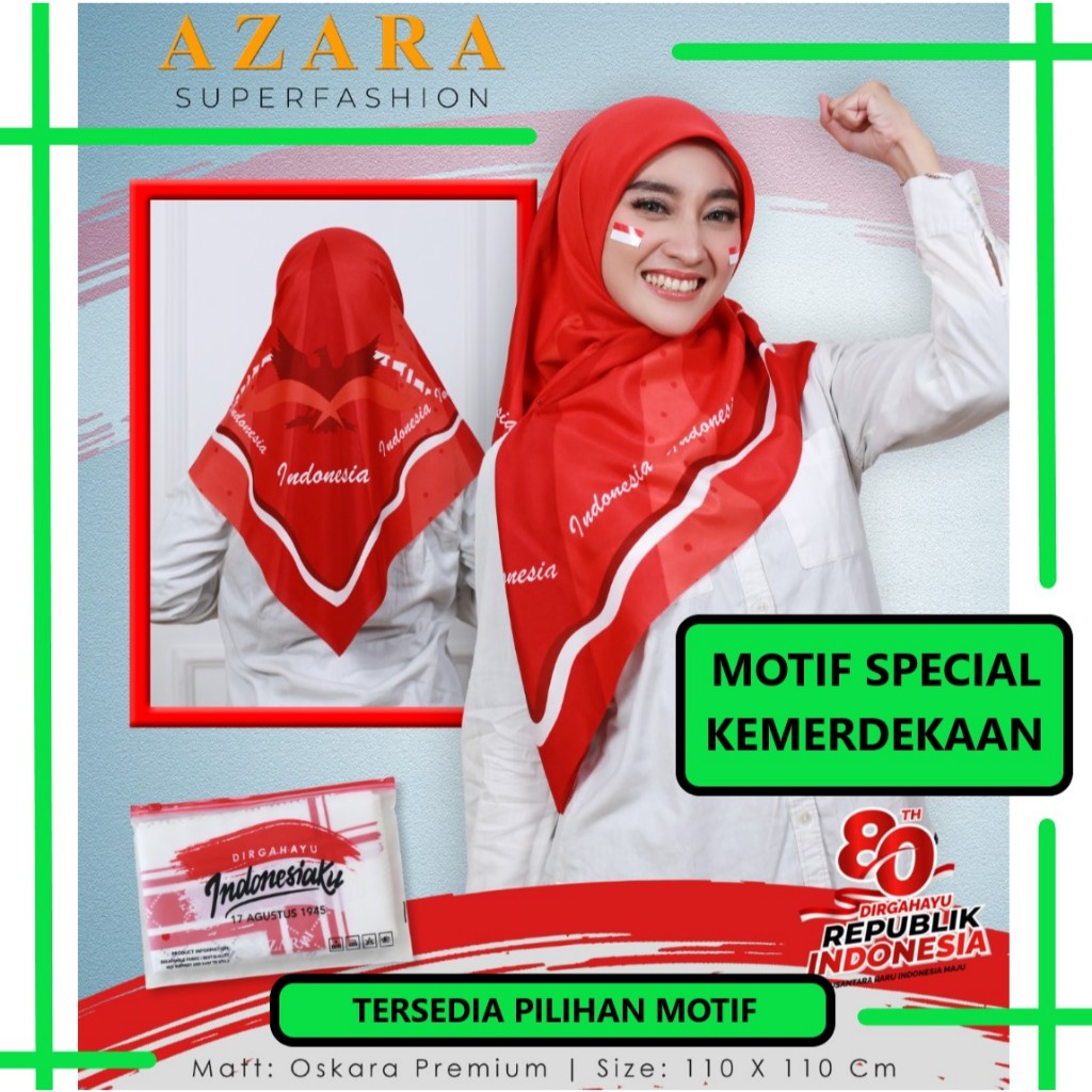 Jual Hijab Azara Motif Seragam Merah Putih Oskara Hijab Voal Segiempat ...