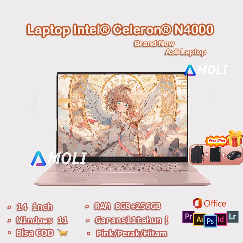 Jual AMOLI Laptop Baru Laptop Laptop 14 inch layar HD windows 11 Pink ...