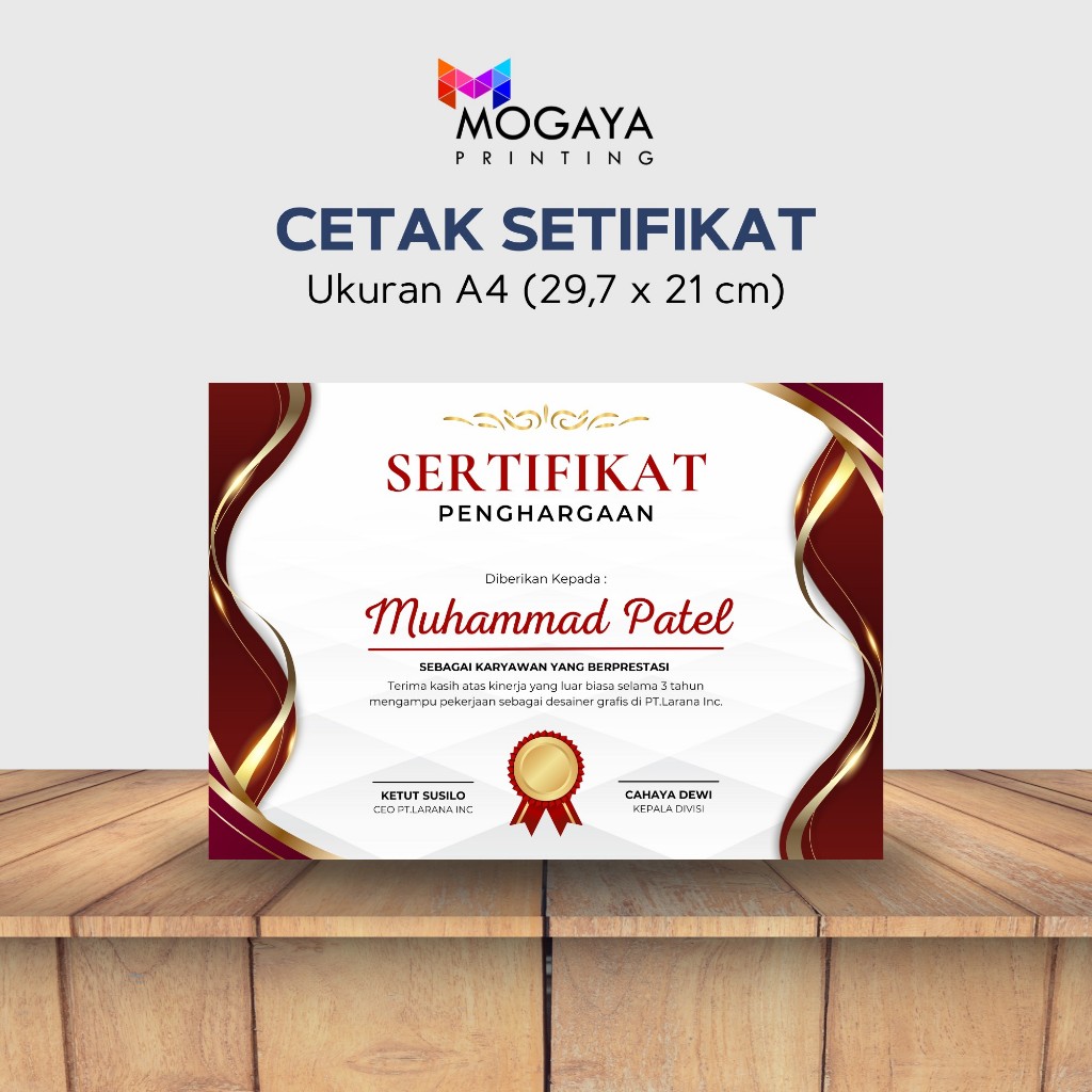 Jual MOGAYA PRINTING - Cetak Sertipikat Ukuran A4 / Piagam Penghargaan ...