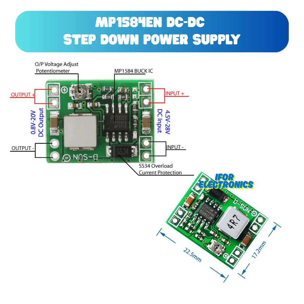 Jual MP1584 SMALL FIXED OUTPUT STEP DOWN DC 3A 7V-28V TO 5V MODULE POWER SUPPLY | Shopee Indonesia