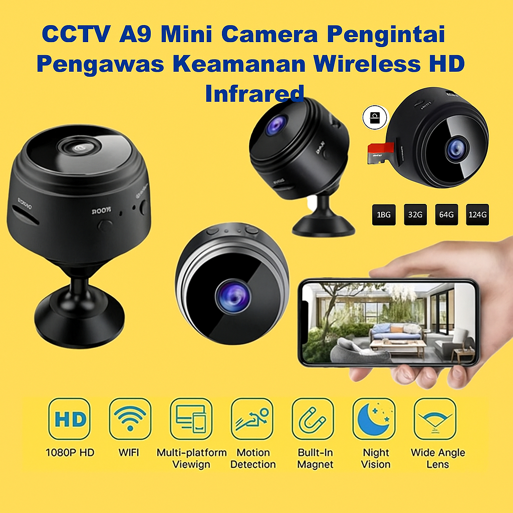 Jual CCTV MINI Mini WiFi IP MINI Camera CCTV A9 Wide Angle Nightvision ...