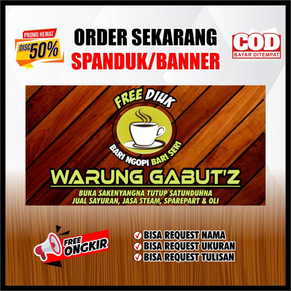 Jual spanduk baligo/banner warung gabut ukuran 100x50 cm | Shopee Indonesia