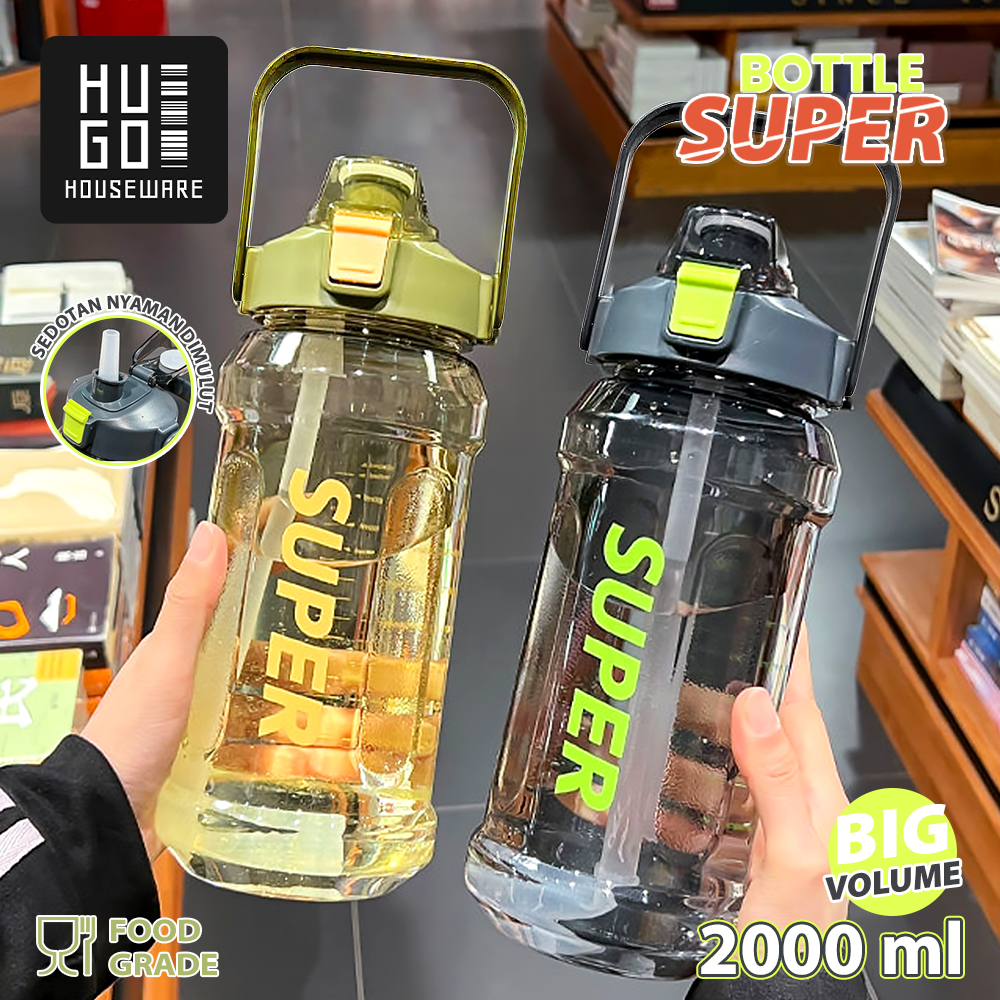 Jual HUGO Botol Minum Transparan 2 Liter Botol Air Minum Jumbo 2000 mL Premium BPA FREE | Shopee ...