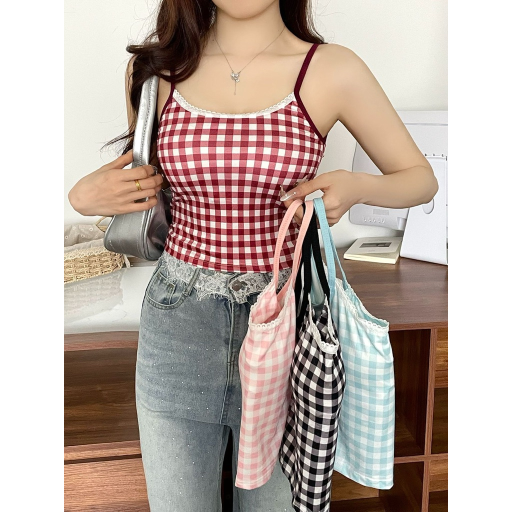Jual Tanktop Bra Crop Top Wanita Motif Kotak Lucu - Tanktop Wanita Cup ...