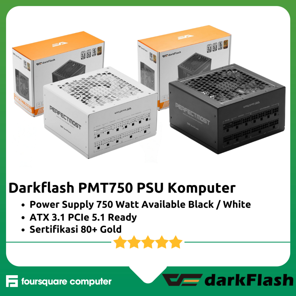 Jual Darkflash PMT750 Black White PSU 750 Watt 80+ Gold Fully Modular ...