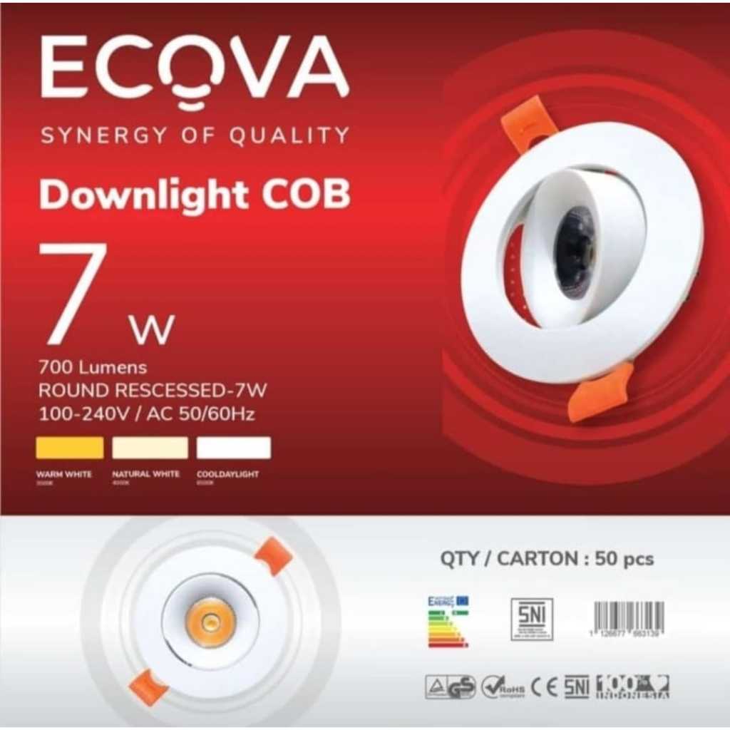 Jual ECOVA - Lampu Downlight LED COB Adjustable 7w 7watt 7w Lampu Sorot Spotlight COB Inbow ...