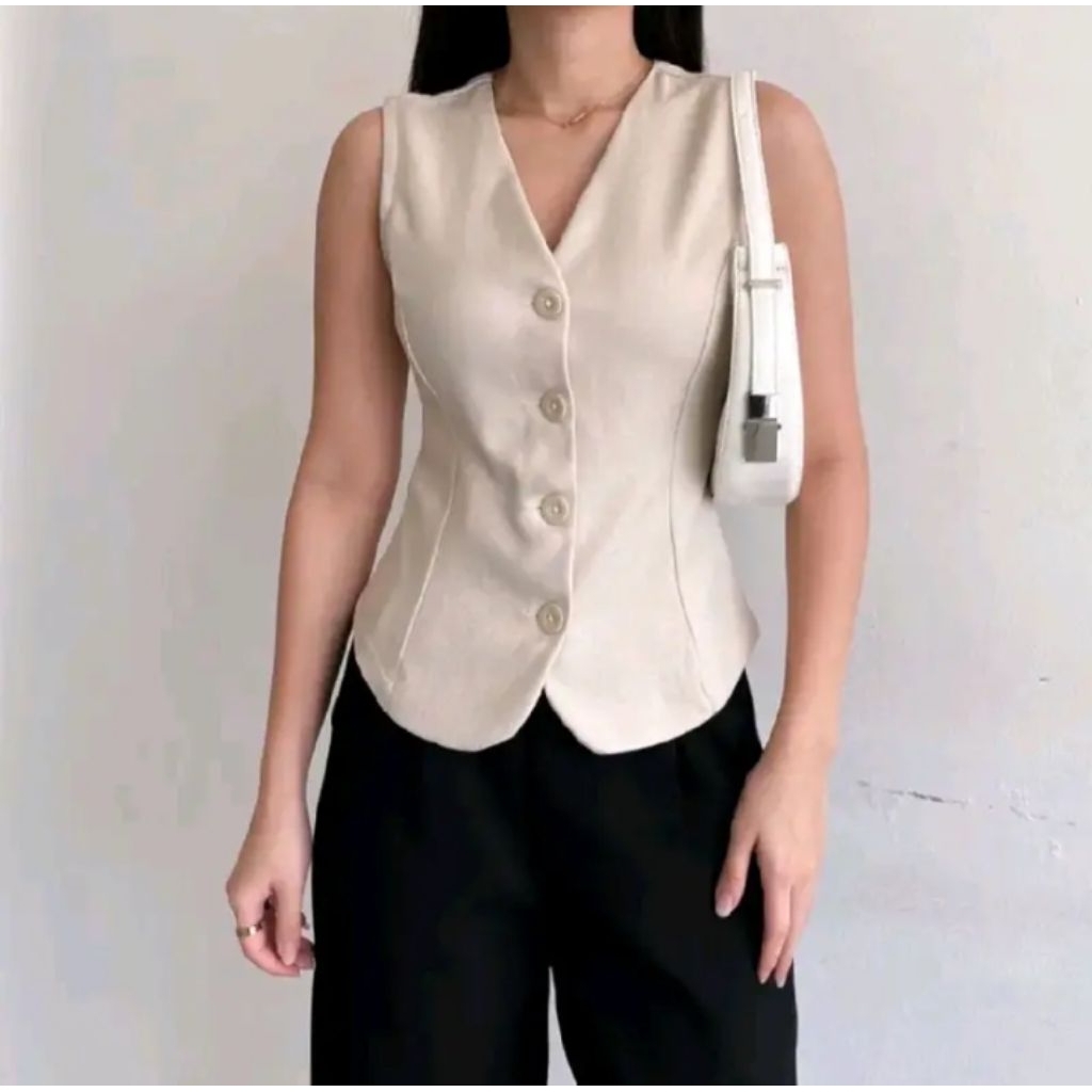 Jual Atasan Wanita Blouse Vest Wanita Rompi Luaran Wanita Aesthetic ...