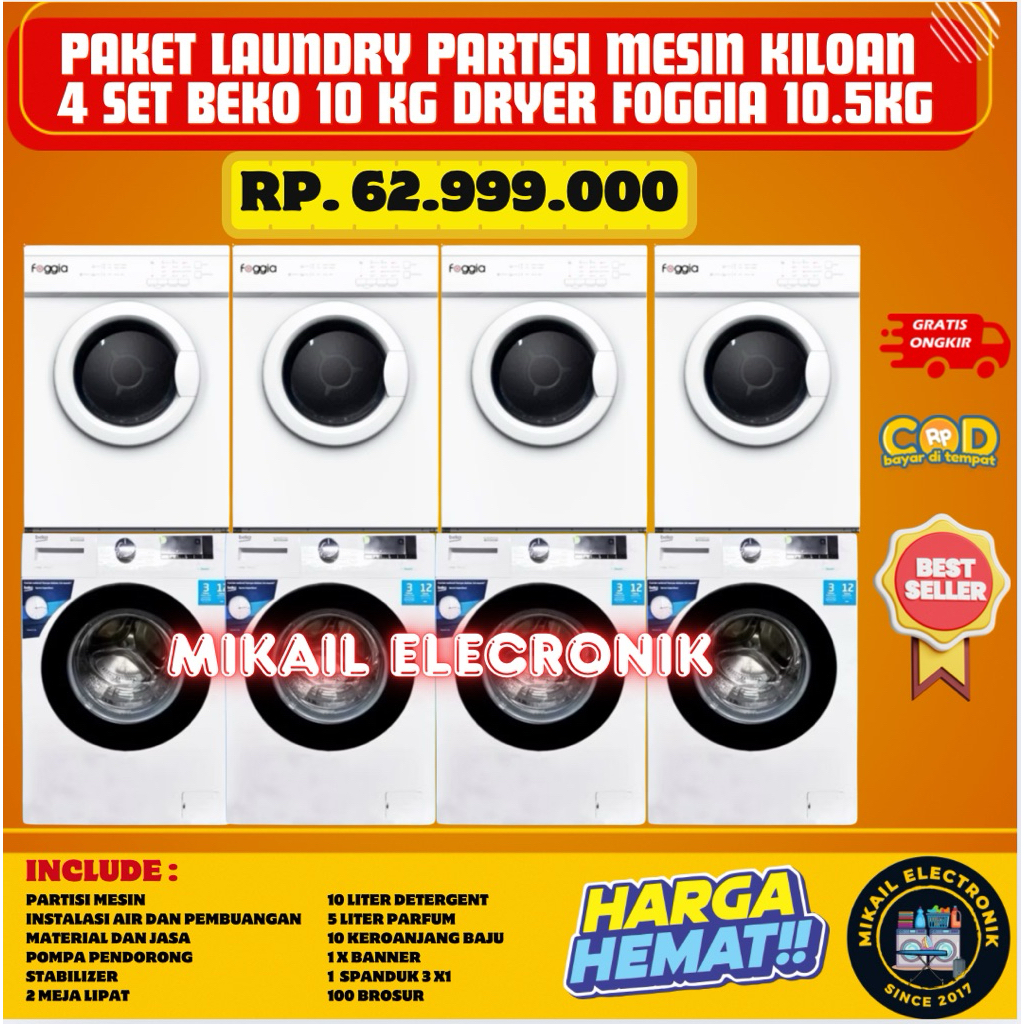 Jual PAKET LAUNDRY KILOAN PARTISI 4 SET MESIN CUCI BEKO 10KG DRYER ...
