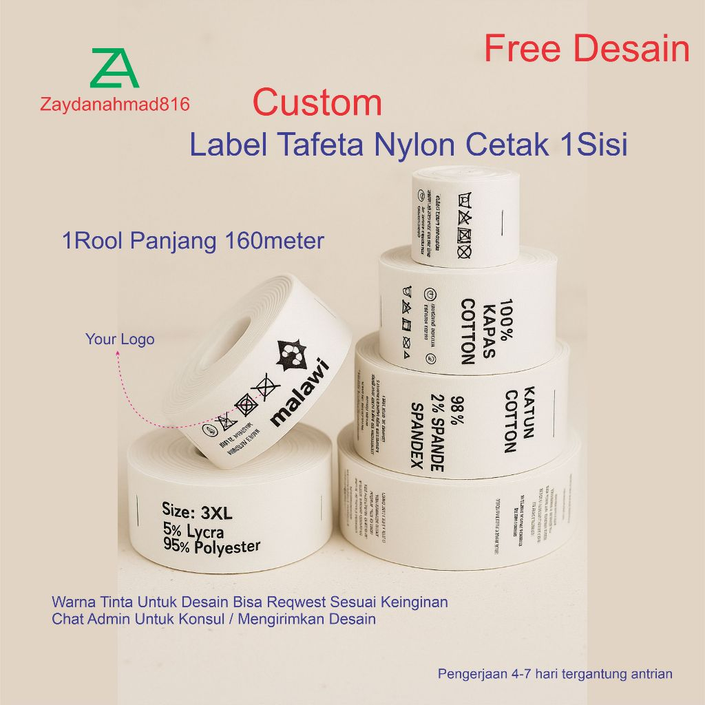 Jual Label Tafeta Nylon Sablon 1 Muka 1warna Free Desain / Label ...