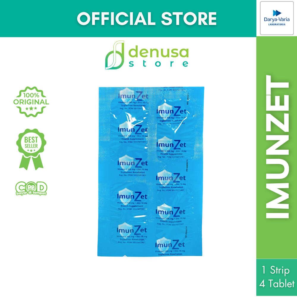 Jual 𝗗𝗘𝗡𝗨𝗦𝗔 - IMUNZET Vitamin C 500 mg + Zinc 10 mg [Per Strip 4 Tablet ...