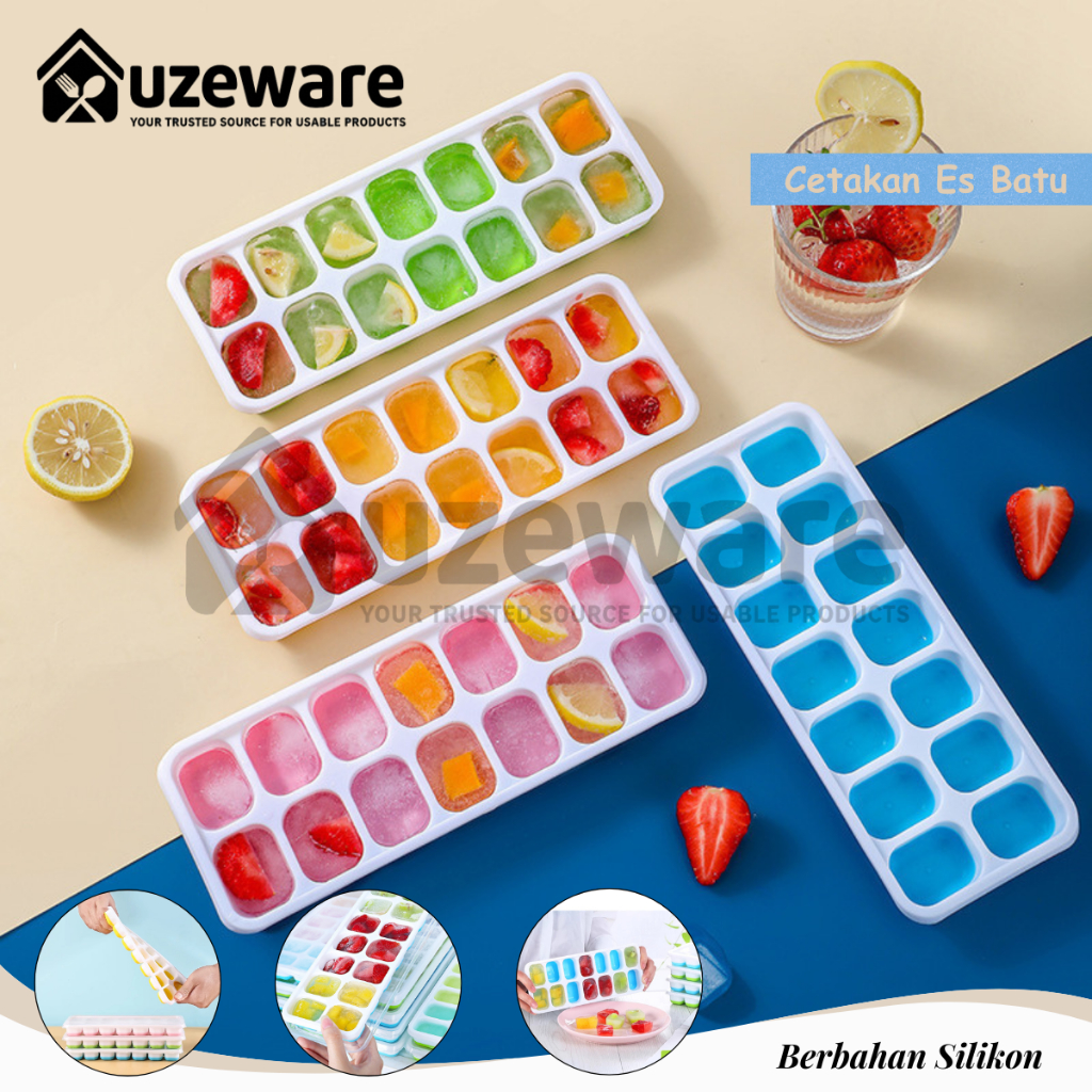 Jual Uzeware Cetakan Es Batu Silikon Dengan Tutup/Cetakan Tempat Es ...