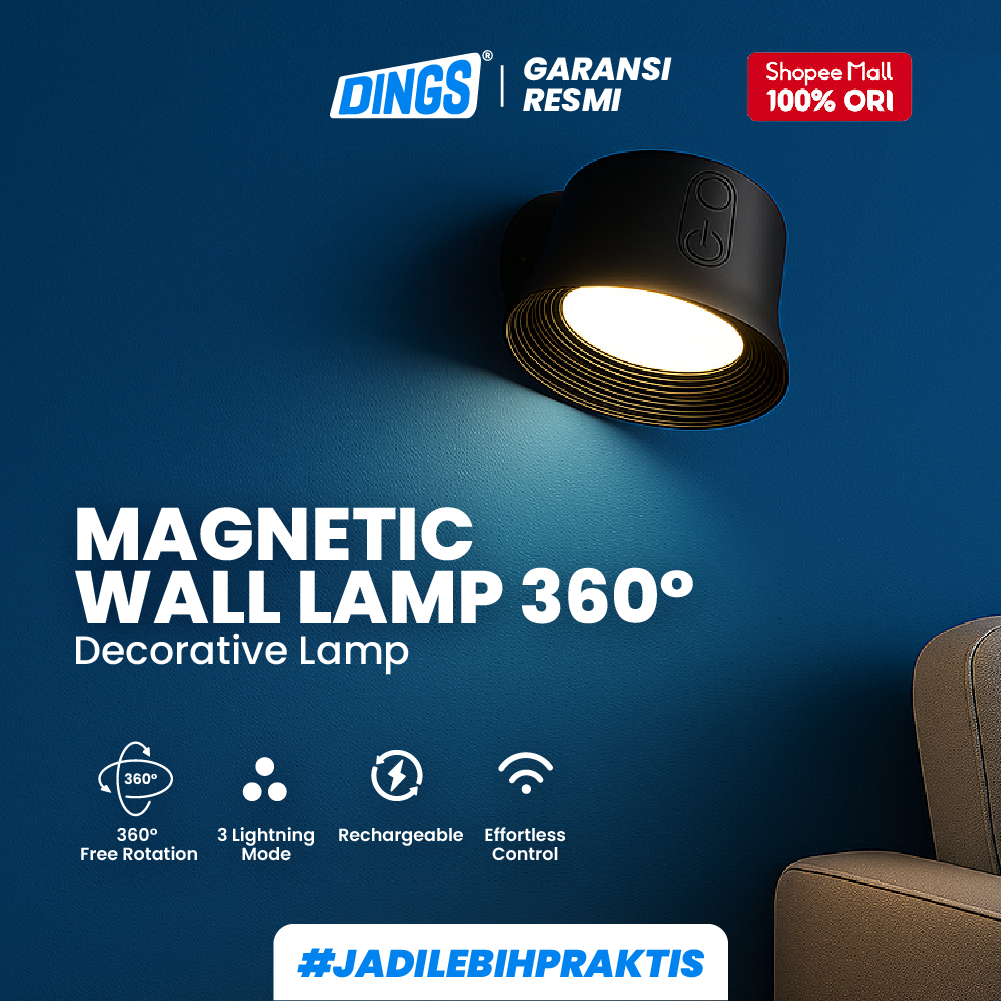 Jual DINGS Lampu Dinding LED Magnet Putar Adjustable 360 Remote Indoor ...