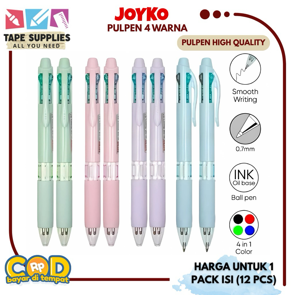 Jual (12pcs) PULPEN MAHAL BP-348 JOYKO - Pulpen 4 Warna | Shopee Indonesia