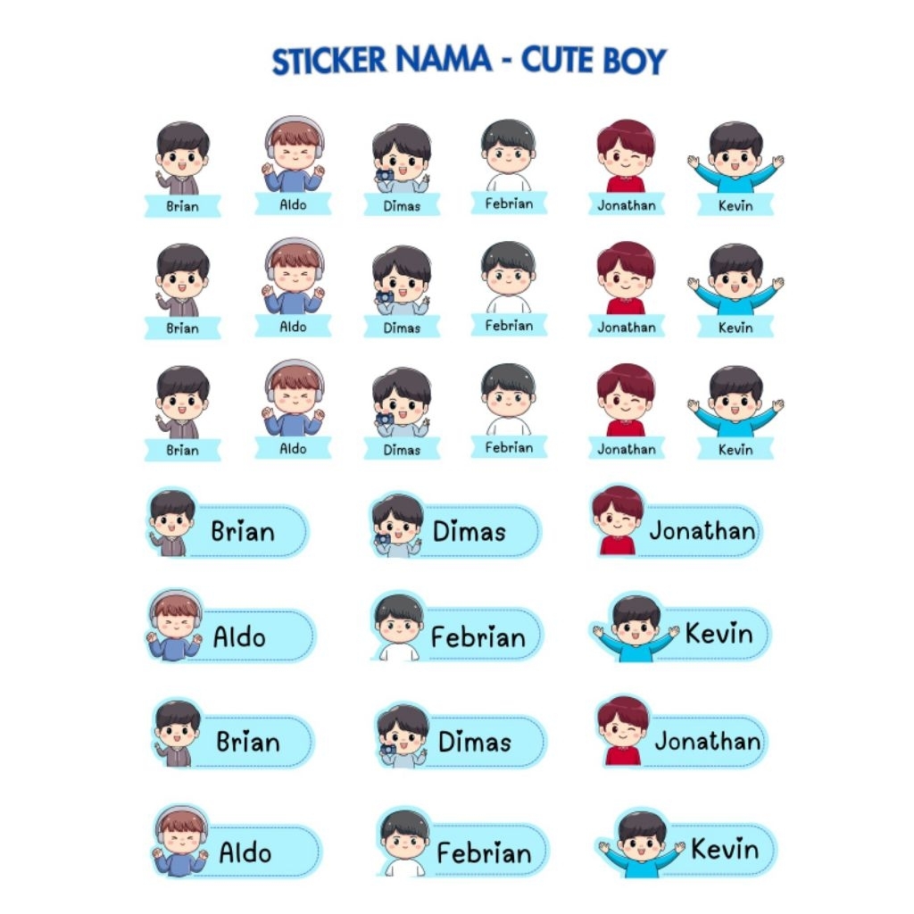 Jual STICKER NAMA CUSTOM WATERPROOF - CUTE BOY 30 pcs/STICKER NAMA ANAK ...