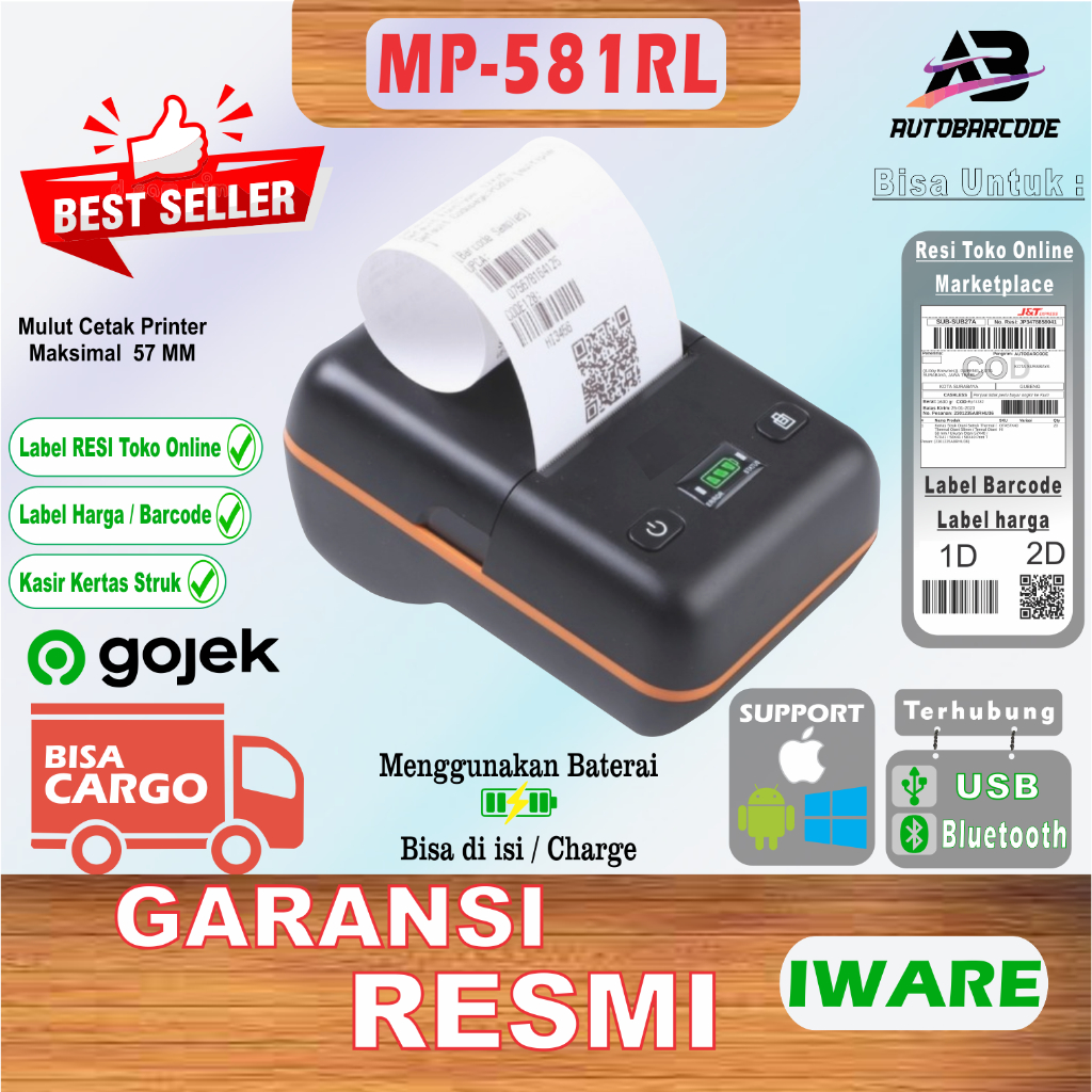 Jual Dual Mode Iware MP-581RL Printer Bluetooth Barcode Label Kertas Kasir 5858L 58MM MP581RL MP ...