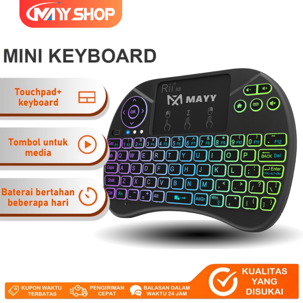 Jual Mayy official id Keyboard Wireless mini i8 RGB Backlit Colorful ...