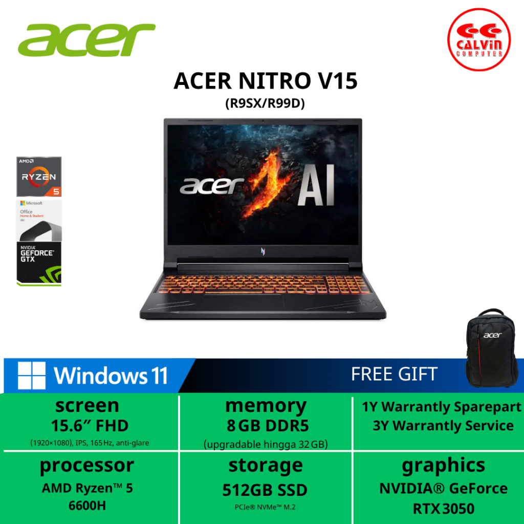Jual ACER Nitro V 15 Ryzen 5 6600H RTX 3050 8GB 8GB 512GB SSD 15.6” FHD ...