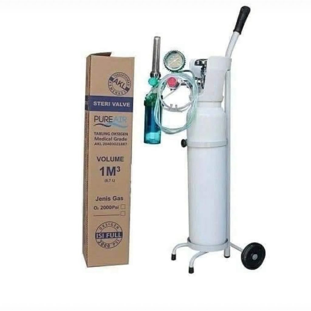Jual Lengkap Tabung Baru 1m3 Oksigen Oxygen Medis + Regulator Medis + Trolly Tabung | Shopee ...