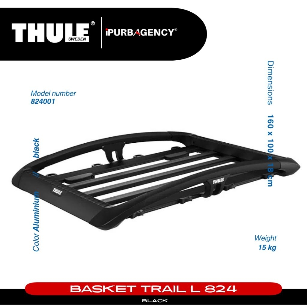 Jual Rak Atap Mobil - Thule 824001 Trail Large (160cm x 100cm) Black ...