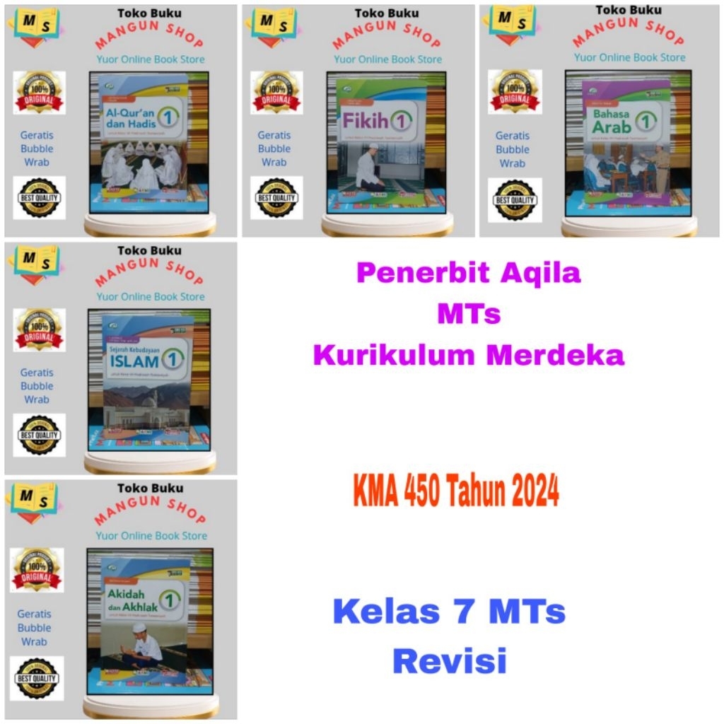 Jual Buku Paket Akidah,Arab,Fikih, SKI ,Hadis Kelas VII, 7 MTs KMA 450 Kurikulum Merdeka AQILA ...