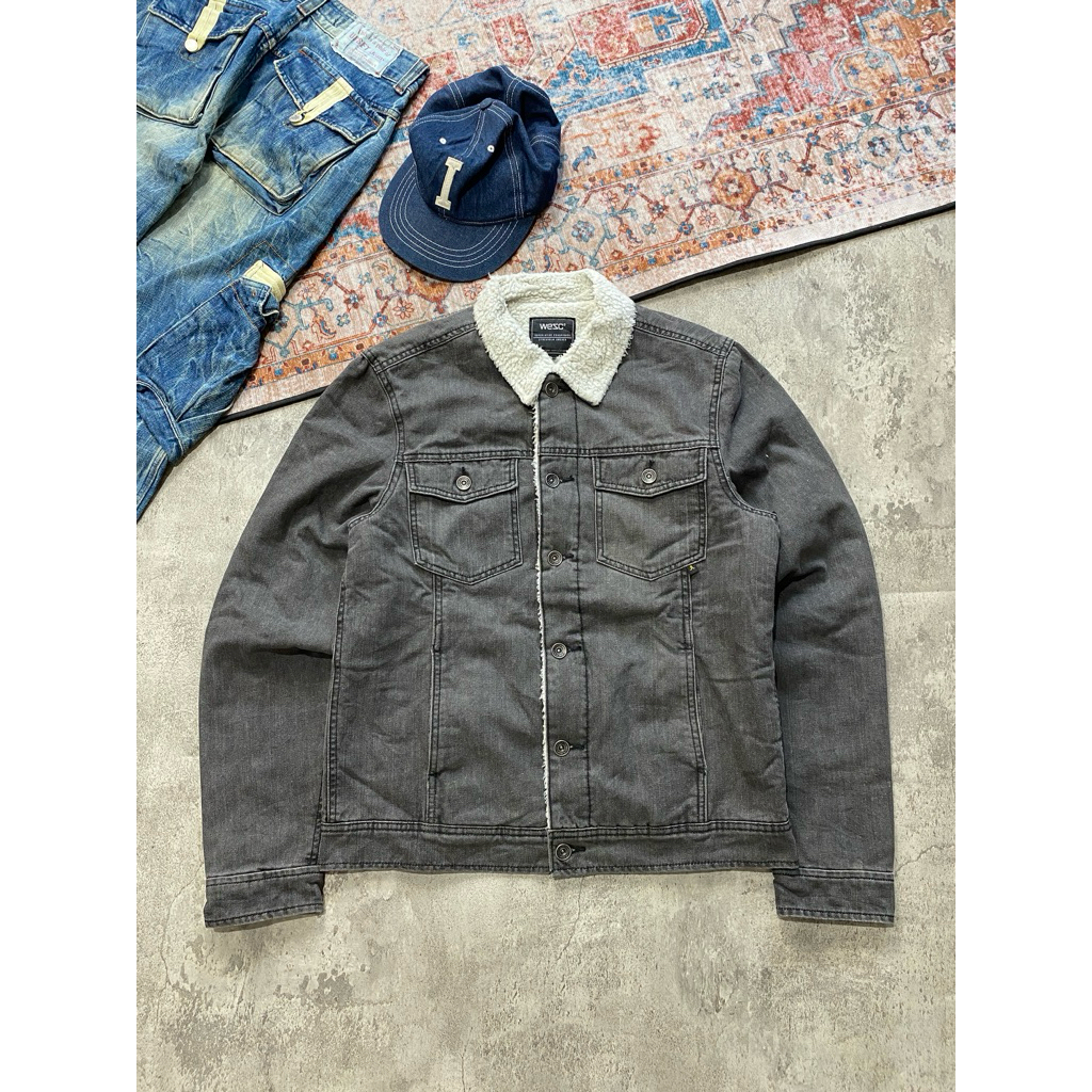 Jual SHERPA JAKET DENIM WESC GREY WASHED | Shopee Indonesia