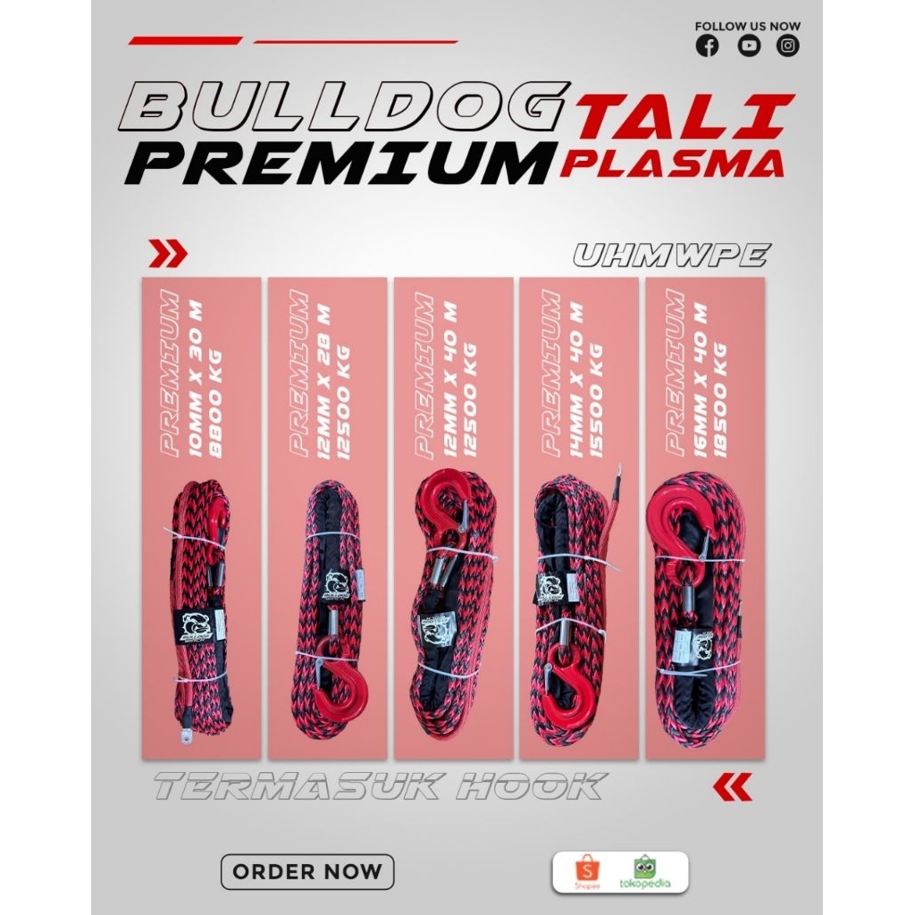 Jual Synthetic Rope Premium Bulldog Winch Tali Plasma 12 mm x 28 meter ...