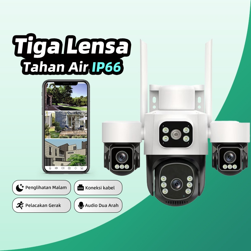Jual V380 H30 CCTV luar ruangan berputar 3 lensa koneksi WiFi 2.4G ...
