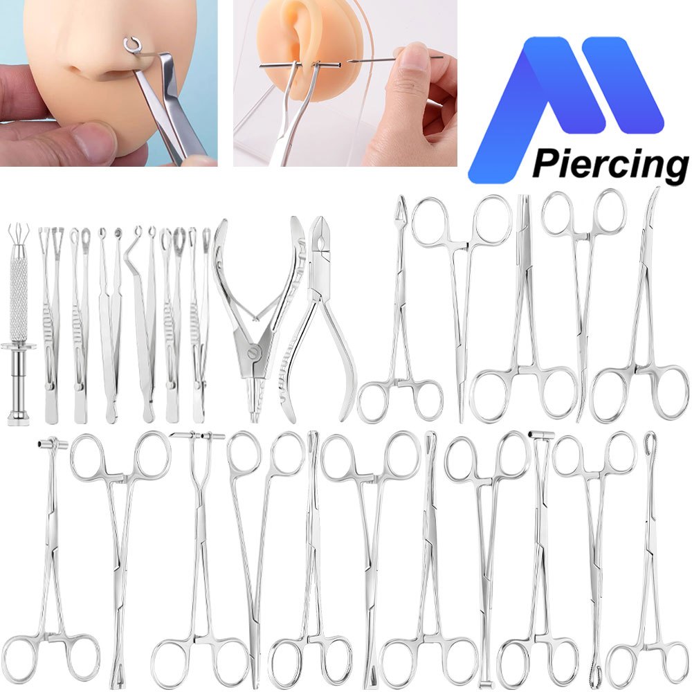 Jual 1PC/1Kit Stainless Steel Body Piercing Tool Bead Catcher Tweezers ...