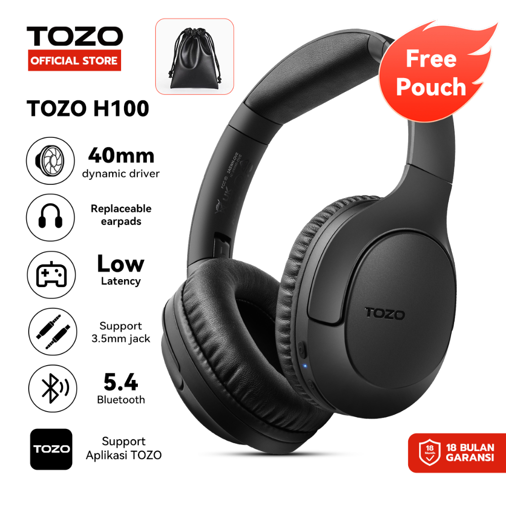 Jual (Earpads Bisa Diganti) Tozo H100 Over Ear Headphone Wireless ENC ...