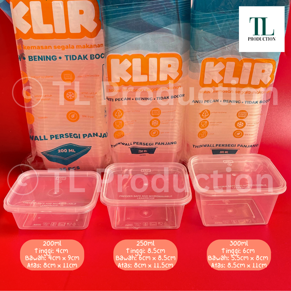 Jual 25set KLIR Thinwall RECTANGLE Mini 200ml 250ml 300ml DENGAN TUTUP ...