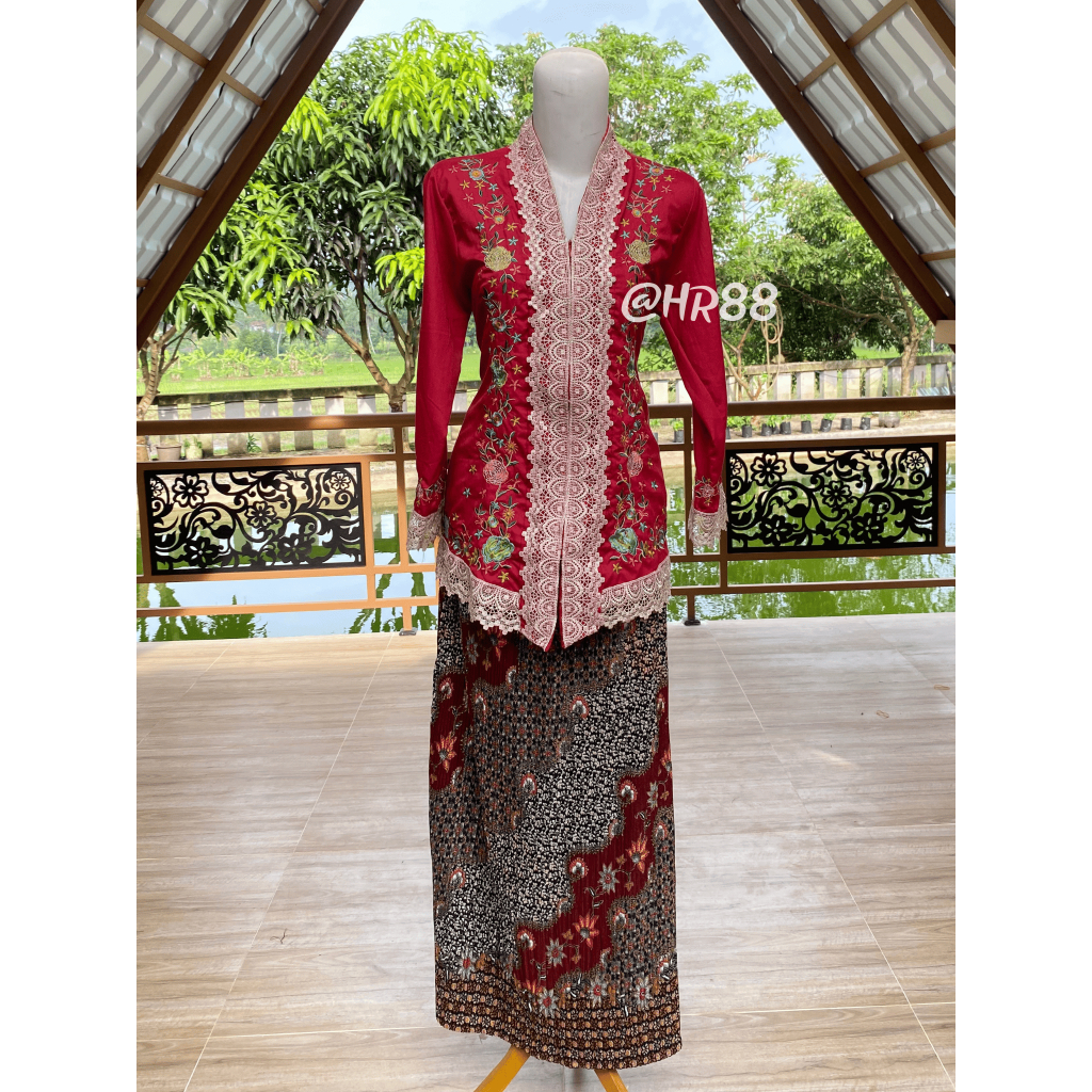 Jual SET BAJU KEBAYA WANITA DEWASA KATUN BORDIR RENDA ROK PLISKET MEWAH ...