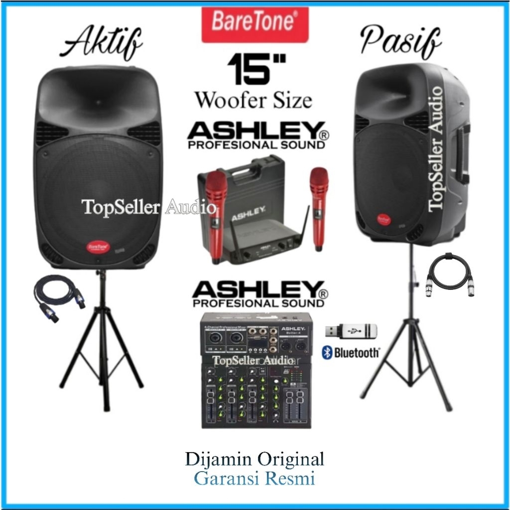 Jual Paket Sound System Karaoke Speaker 15 Inch BareTone [ Aktif & Pasif ] Mixer 4 Channel ...