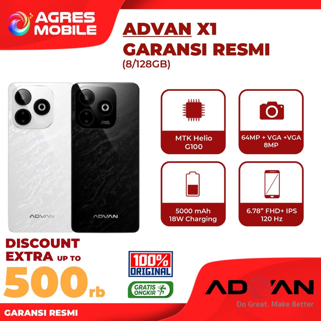 Jual ADVAN X1 8/128GB Up to 16GB Extended RAM MTK Helio G100 - Garansi Resmi | Shopee Indonesia
