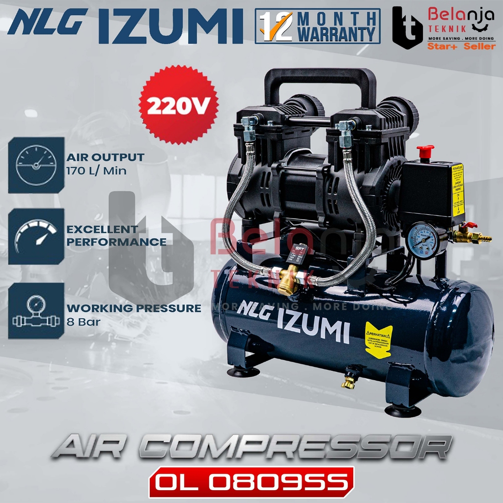 Jual Mesin Kompressor Angin Portable Oilless Izumi NLG OL 0809SS 1 HP ...
