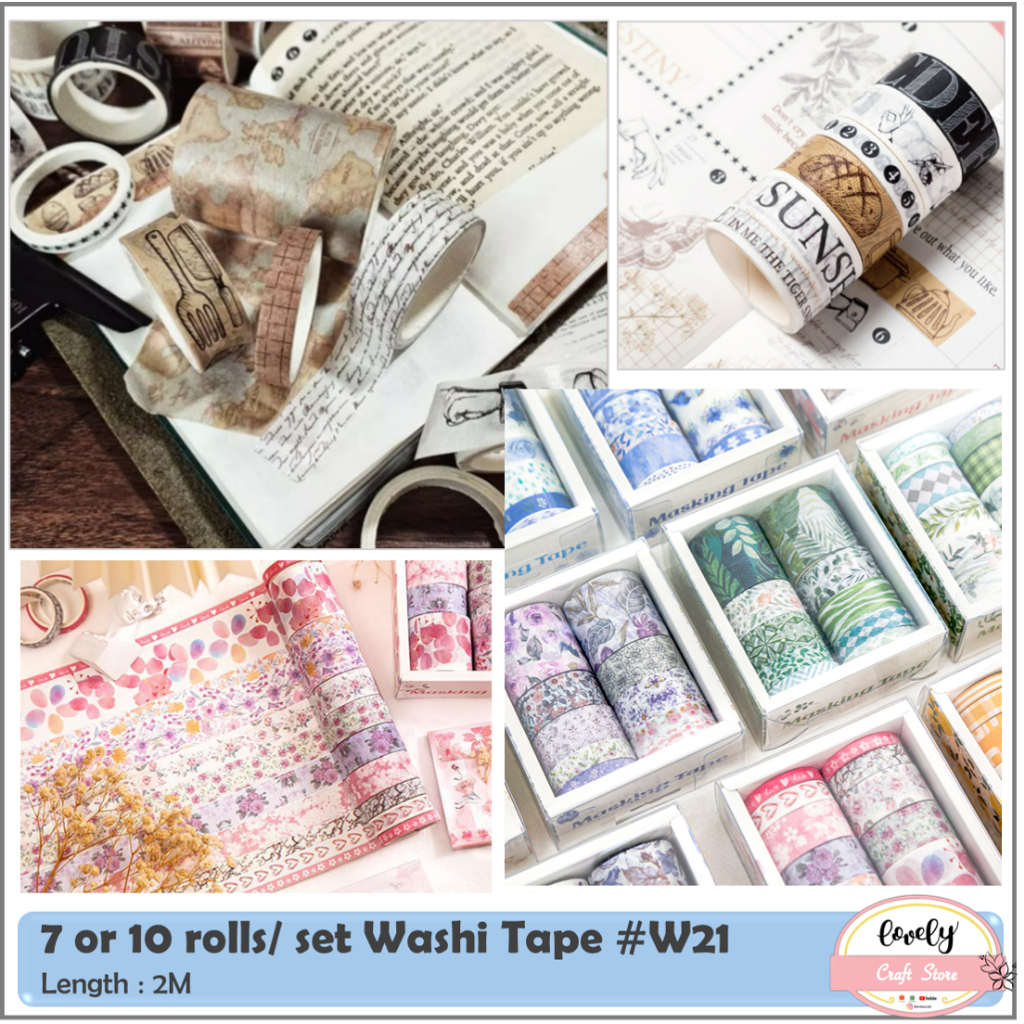 Jual LovelyCraftStore | W21 Washi Tape ~ 7pcs or 10pcs/set Retro washi ...