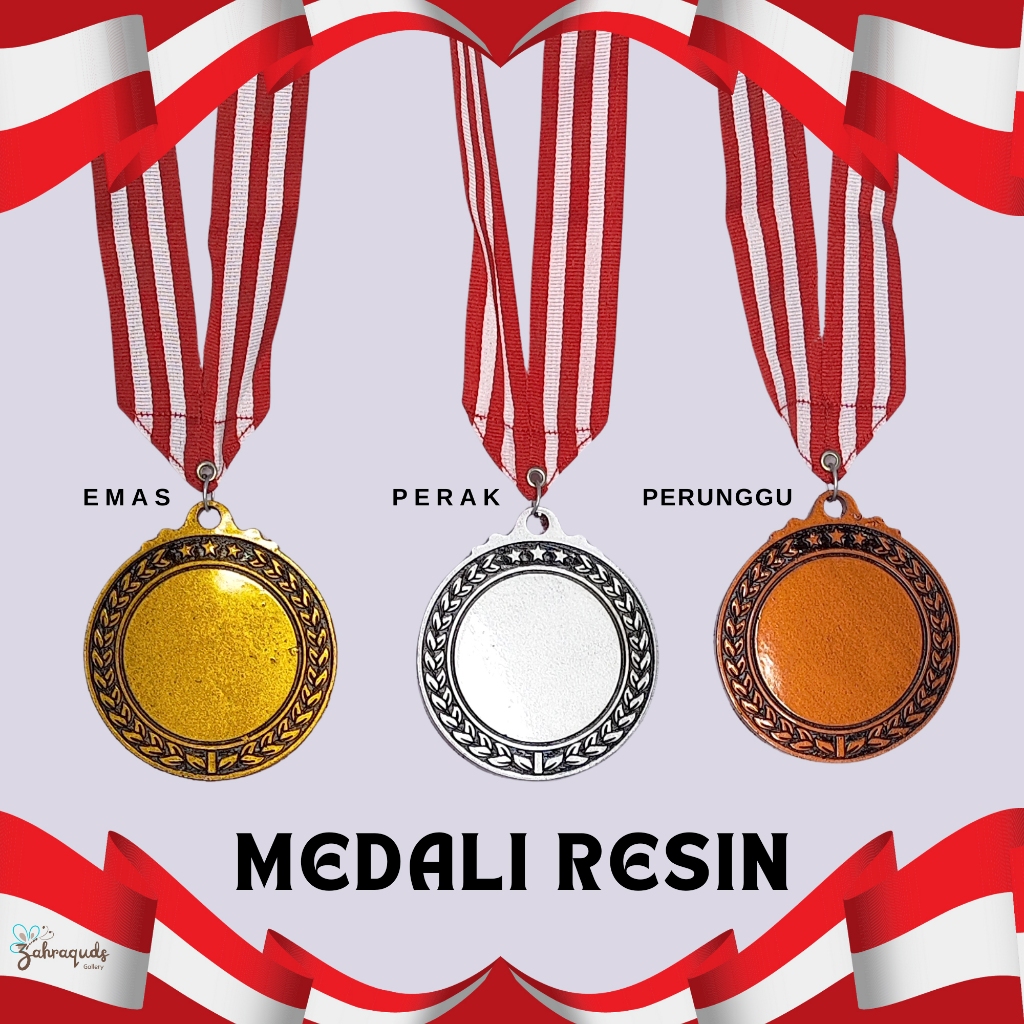 Jual Medali Warna Emas Perak Perunggu Plus Tali Merah Putih Medalion ...