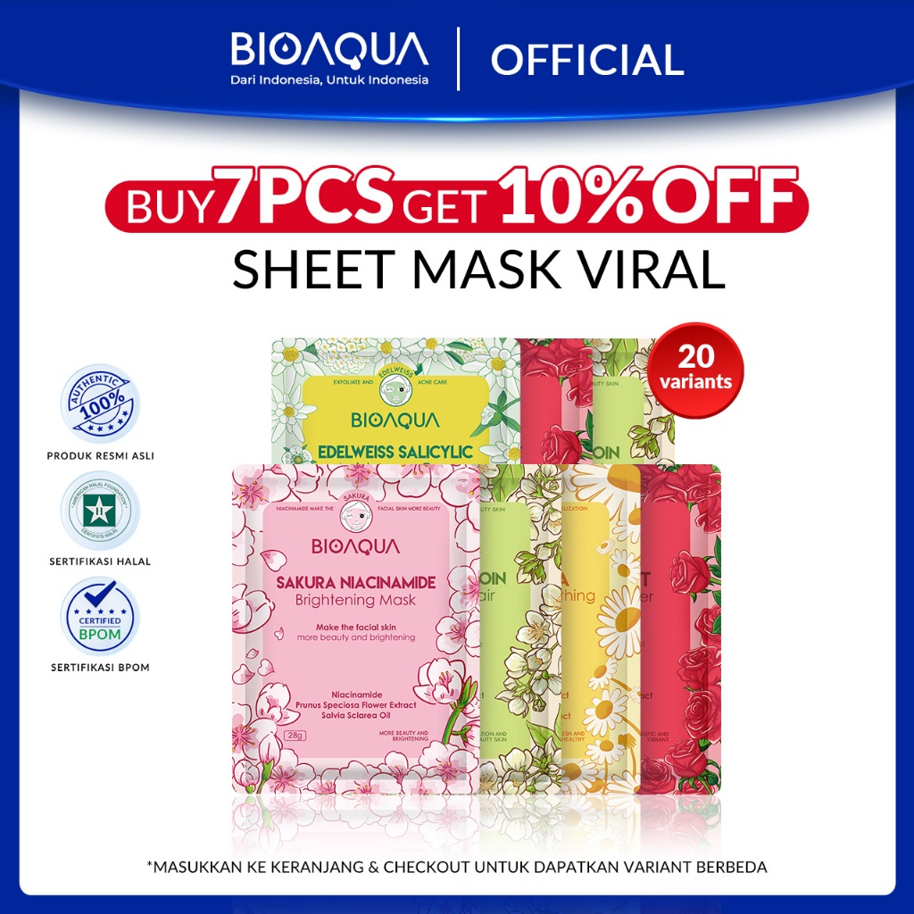 Jual BIOAQUA Sheet Mask Masker Wajah Flowers Series (28g/pcs) Hydrating Essence Face Mask ...